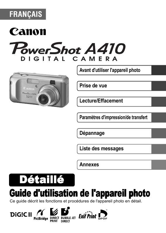 Notice CANON POWERSHOT A410 - appareil photo Trouver une solution à un problème CANON POWERSHOT ...